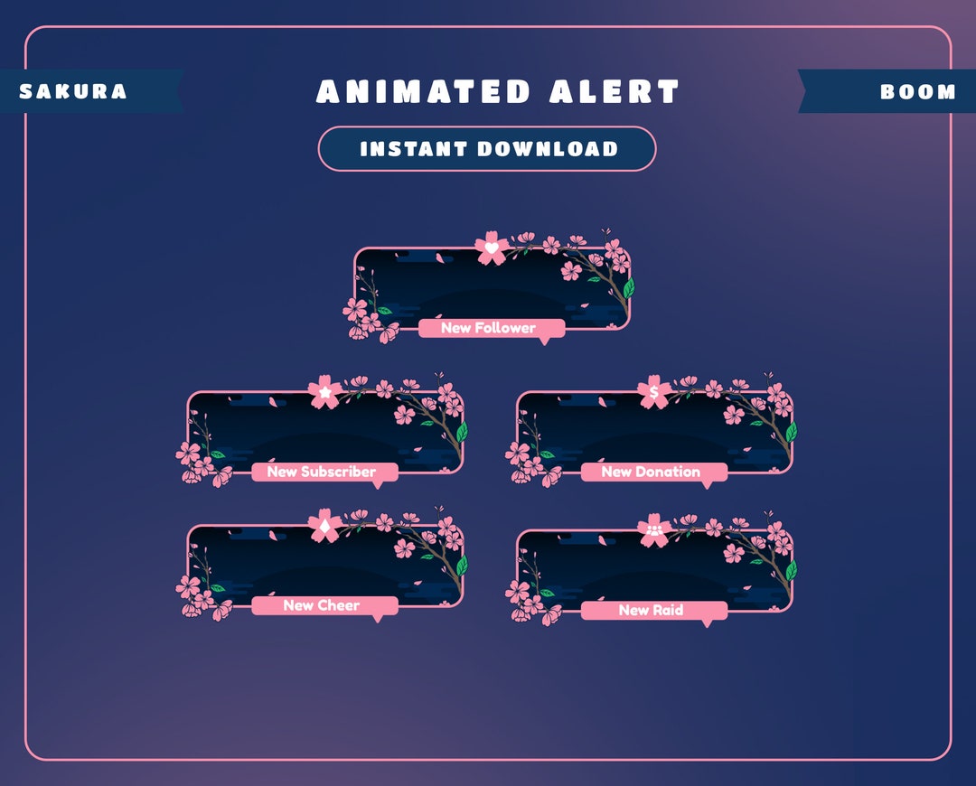 Sakura Boom Animated Stream Alert Package Japan Theme Vtuber Overlay ...