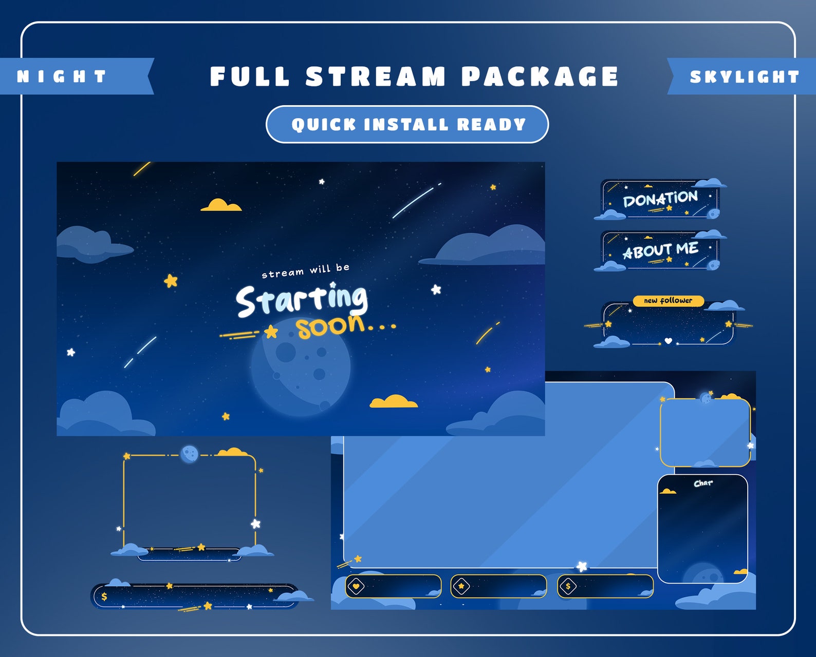 Night Skylight Animated Overlay Package Galaxy Theme Vtuber Overlay ...