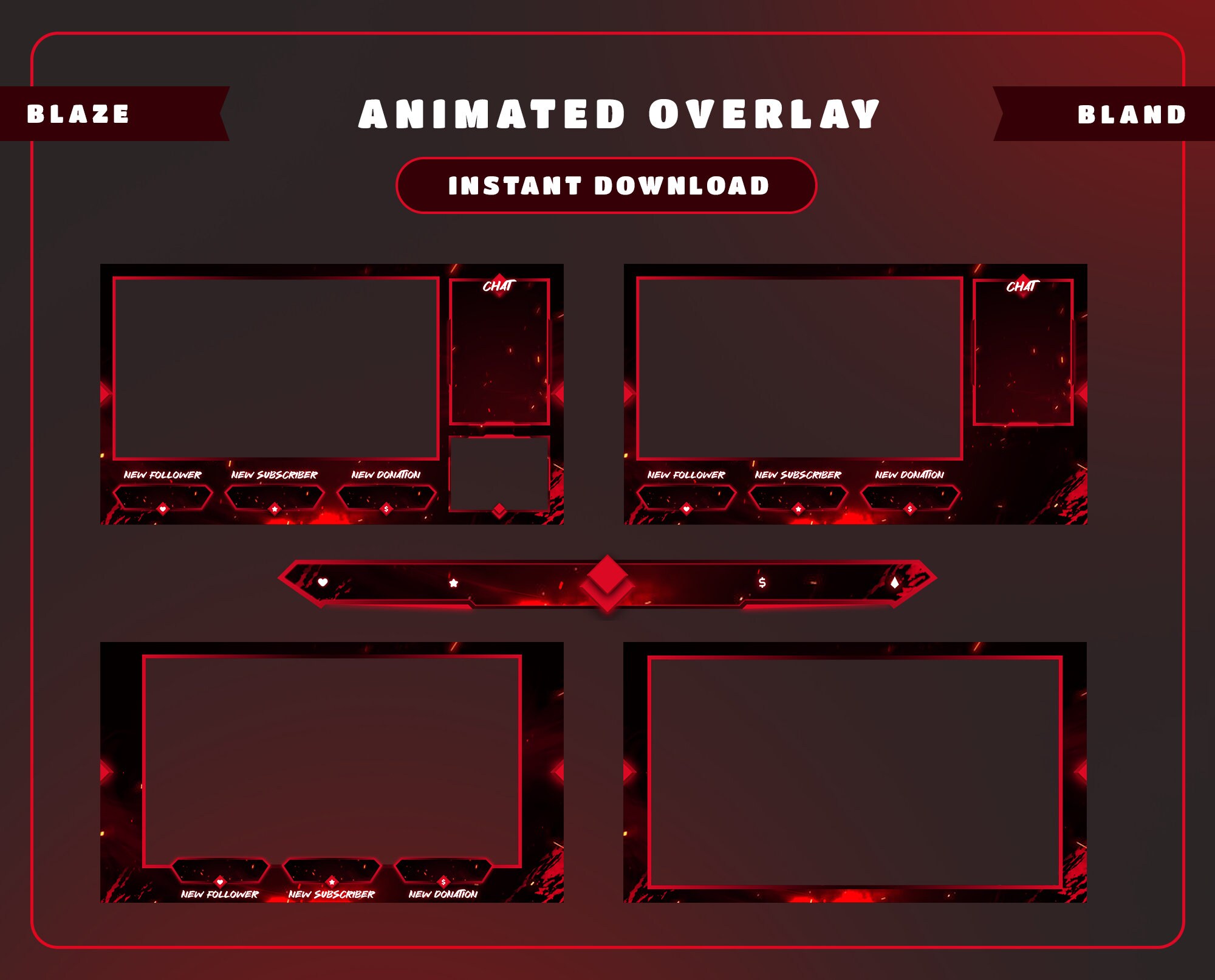 Blaze Blend Animated Stream Overlay Package for Twitch, Youtube, Kick ...