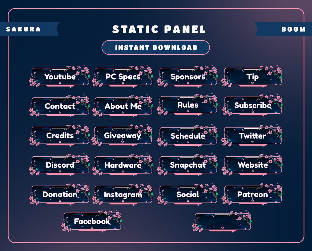 Sakura Boom Static Stream Panel Package | Japan Theme | Vtuber Overlay ...