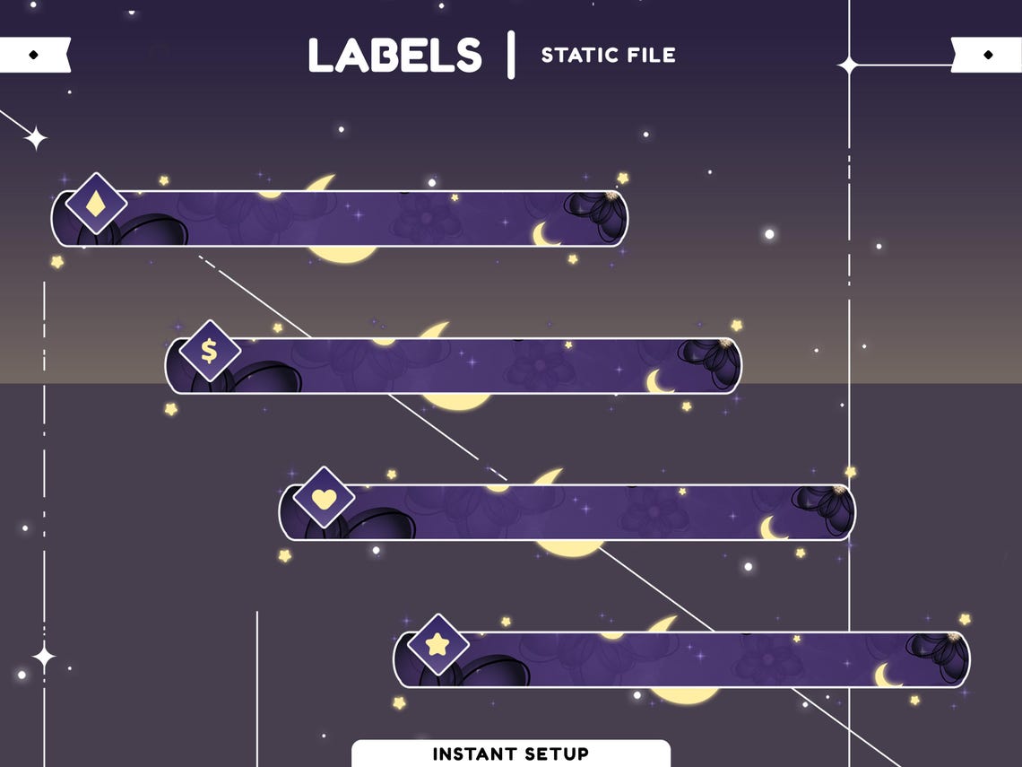 Moonshade Flower Animated Stream Overlay Package Twitch Bundle, Dark ...