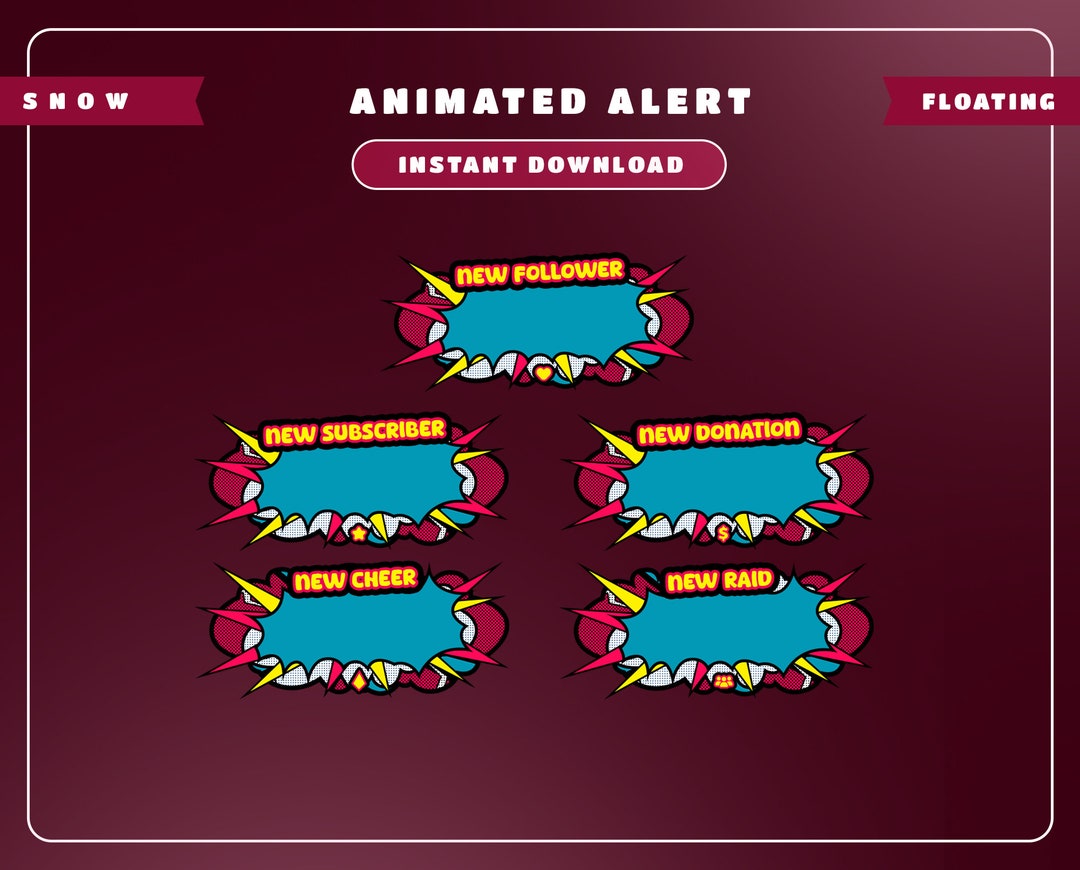 Pop Art Animated Stream Alert Overlay Package for Twitch, Youtube, Kick ...