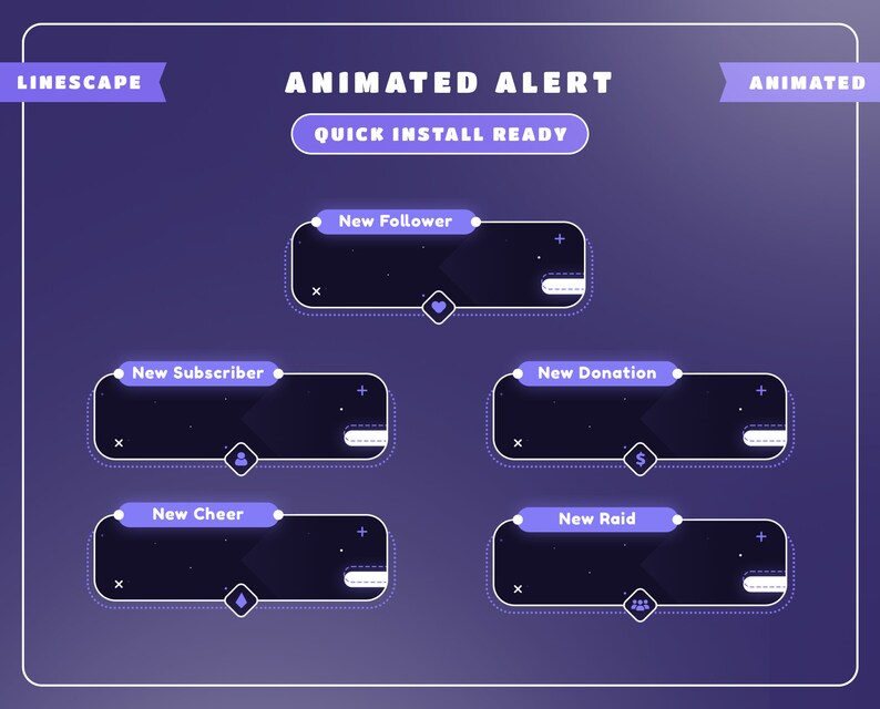 Linescape Animated Overlay Package Simple Theme Vtuber Overlay Panel Transition Alert Kawaii ...