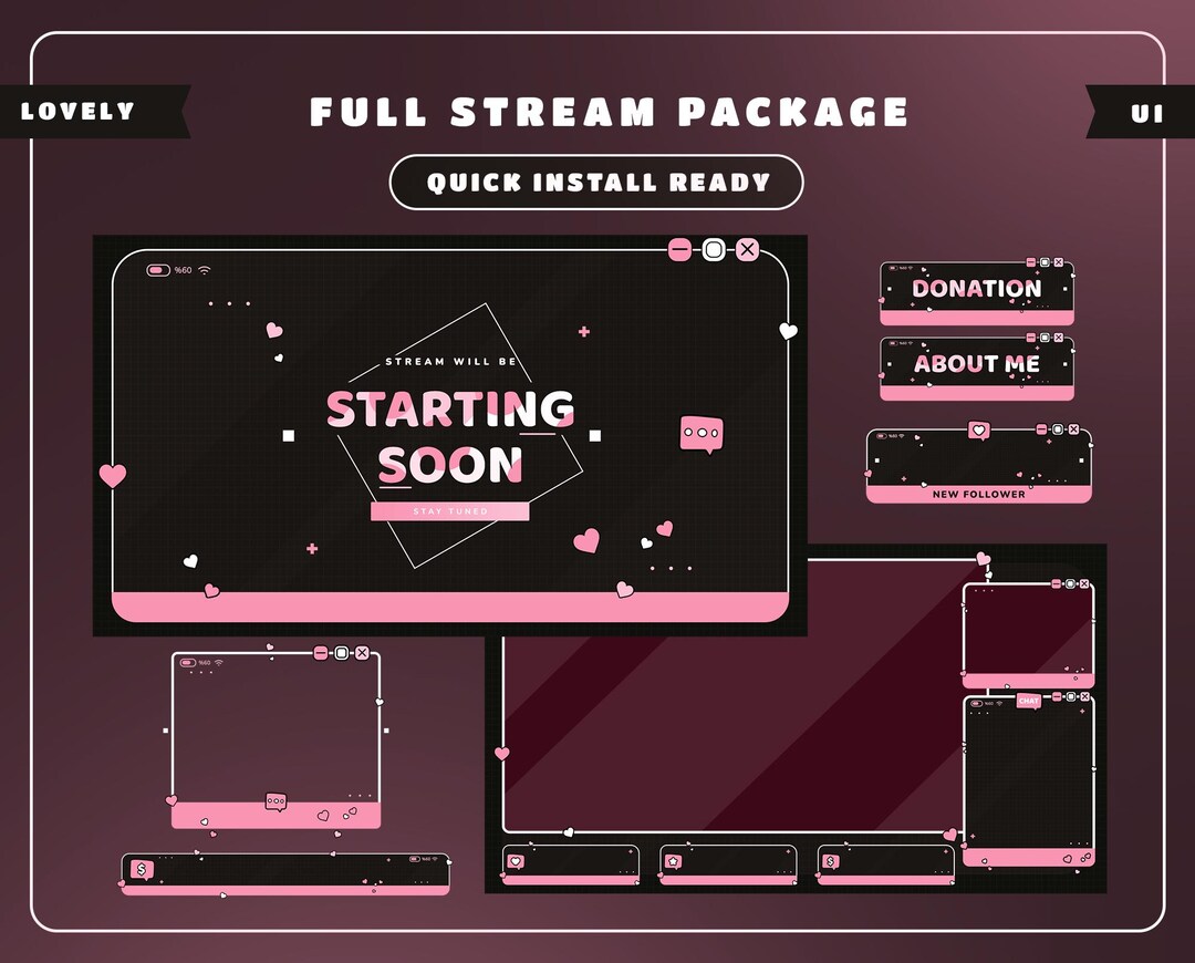 Lovely UI Animated Stream Overlay Package for Twitch Youtube, Kick ...