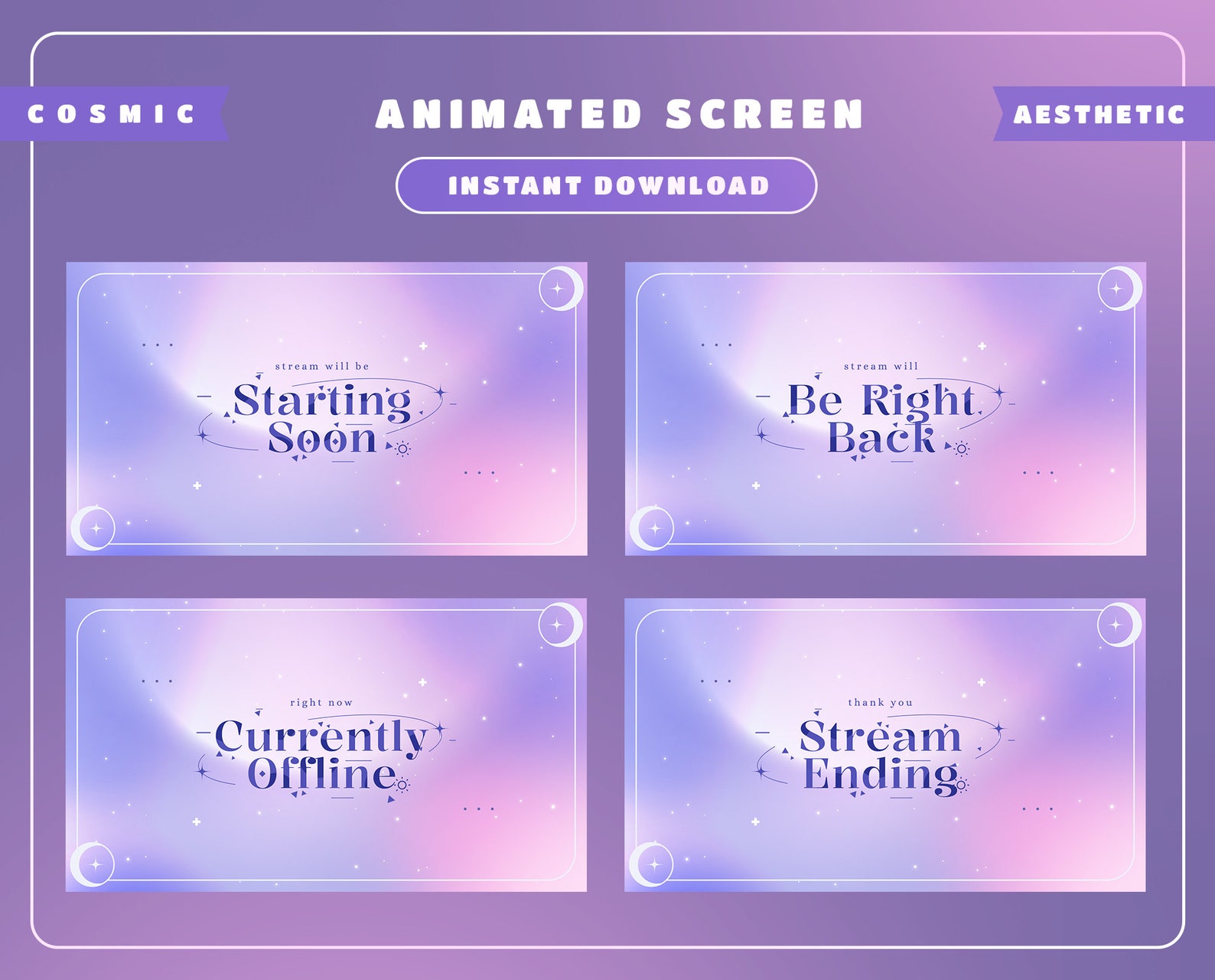 Cosmic Aesthetic Animated Stream Screen for Twitch, Youtube, Purple ...