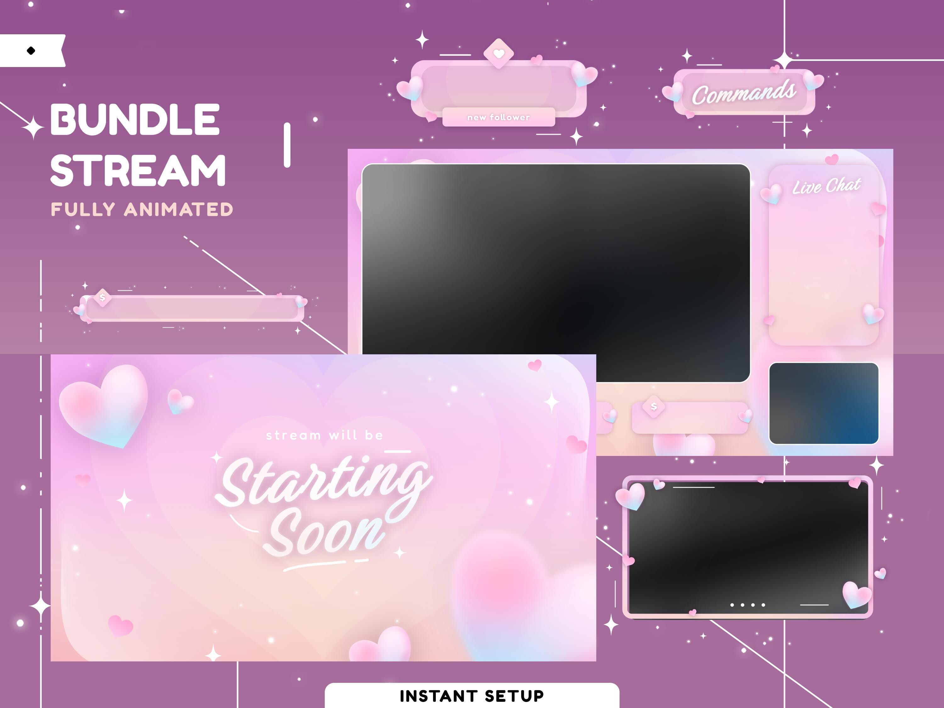 Pastel Love Animated Stream Overlay Package for Twitch, Youtube, Kick ...