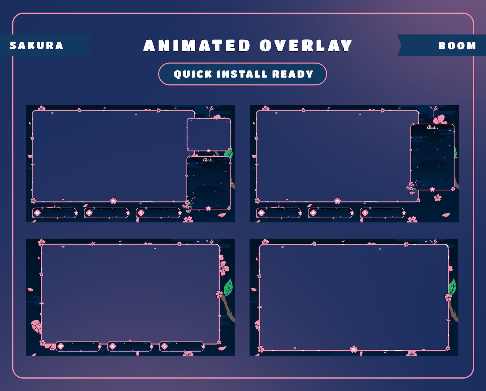 Sakura Boom Animated Overlay Package | Japan Theme | Vtuber Overlay ...