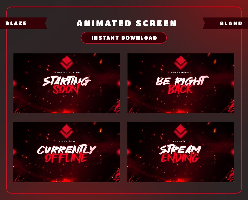 Blaze Blend Animated Stream Screen Overlay for Twitch, Kick, Youtube, Red Fire Twitch Package ...