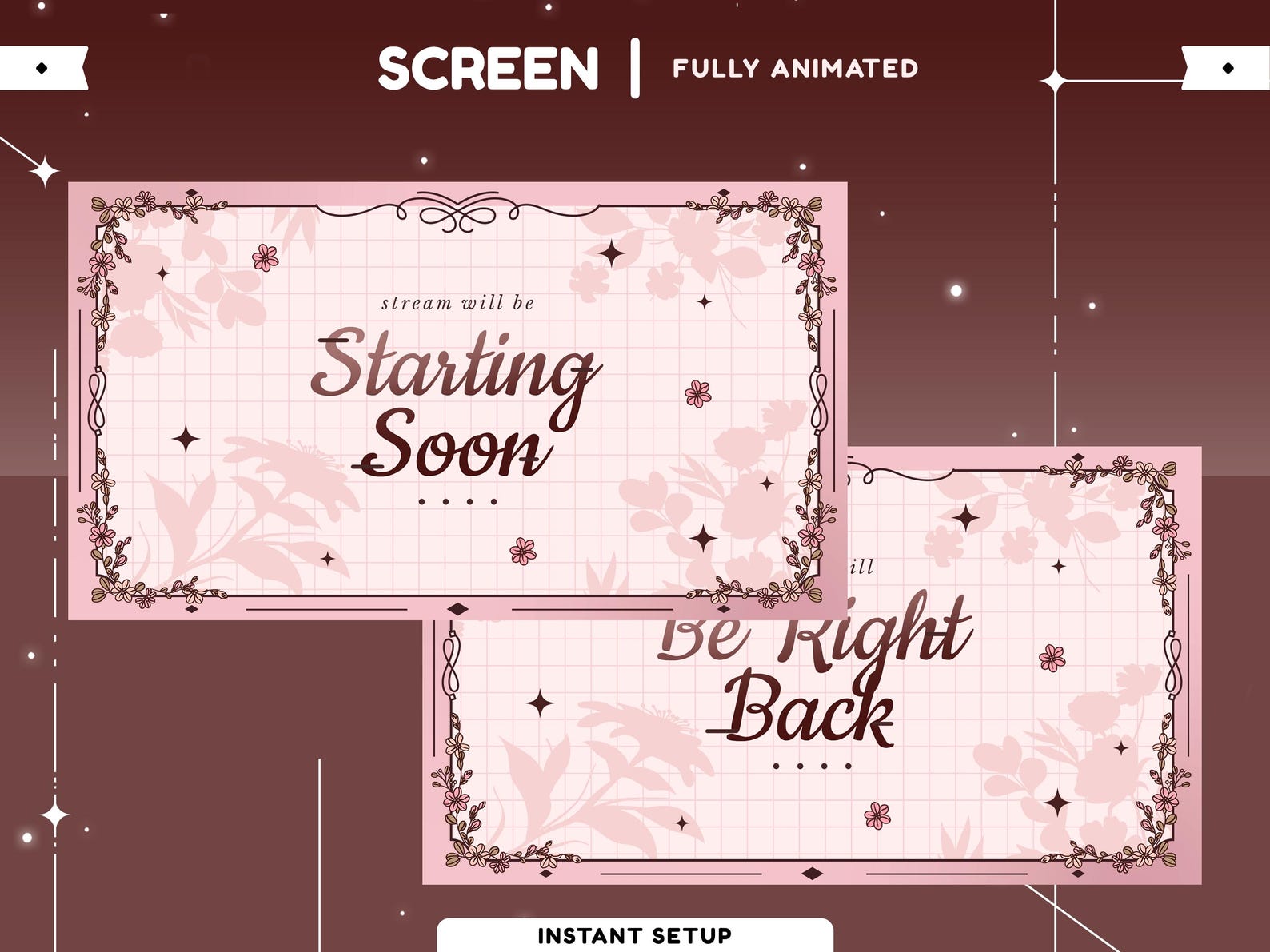 Floral Charm Animated Overlay Package, Soft Pink Aesthetic Twitch ...