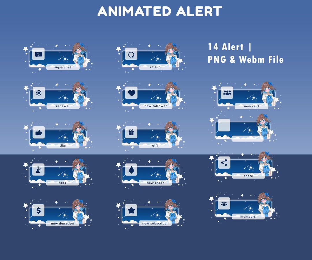 Twinkle Art Animated Stream Alert Package for Twitch, Anime Girl ...
