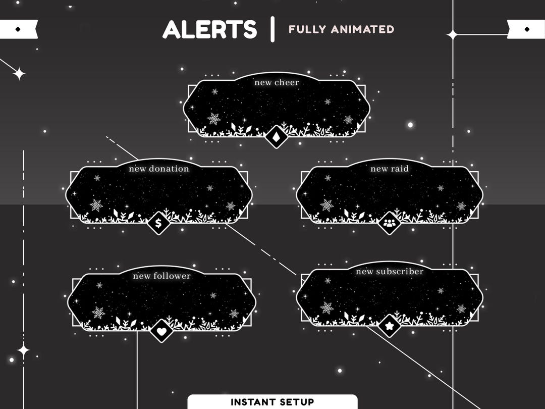 Winter Spark Animated Stream Alert Package, Black White Stream Alert ...