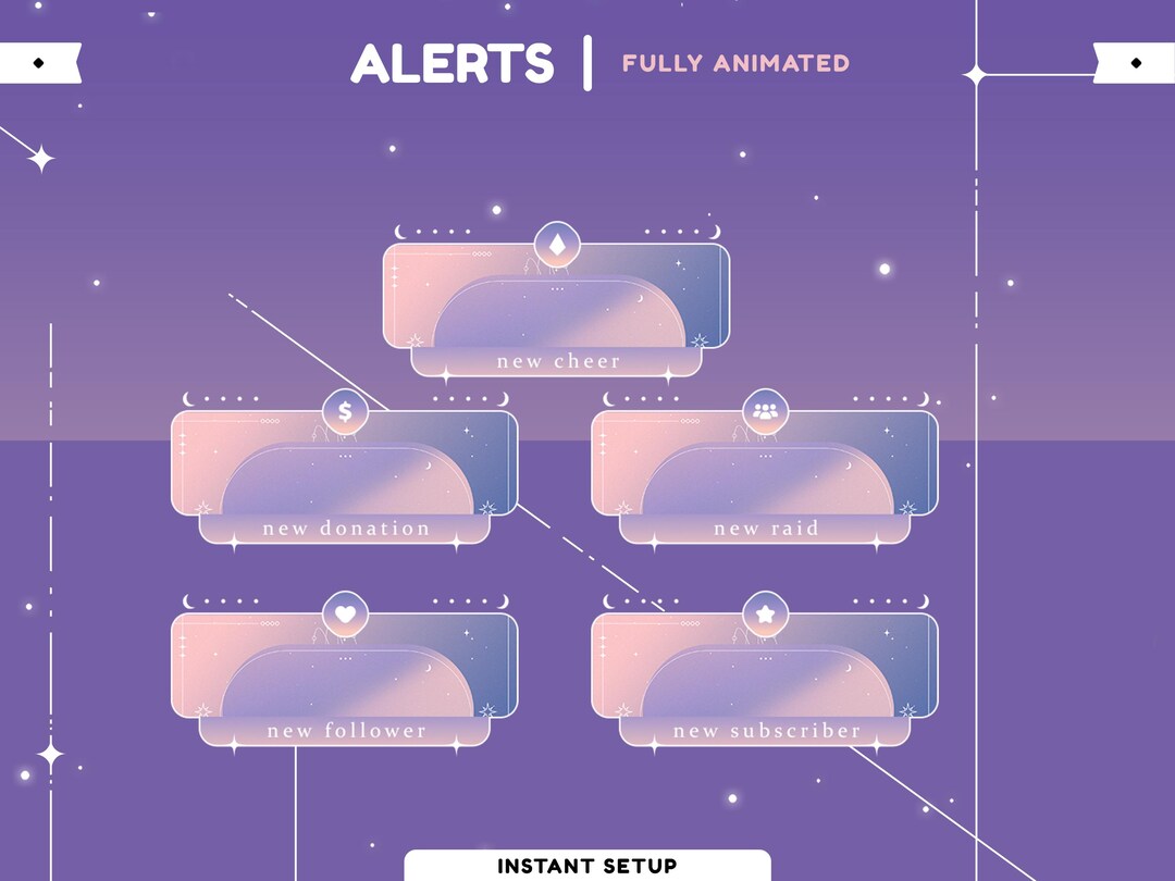 Twilight Aesthetic Animated Stream Alert Package, Pink Purple Stream ...