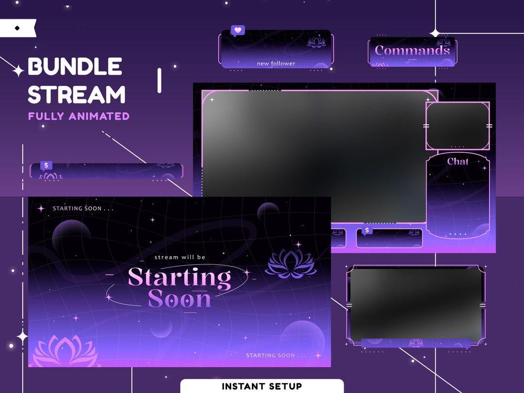 Lotus Galaxy Animated Overlay Package, Cosmic Twitch Stream Overlay ...