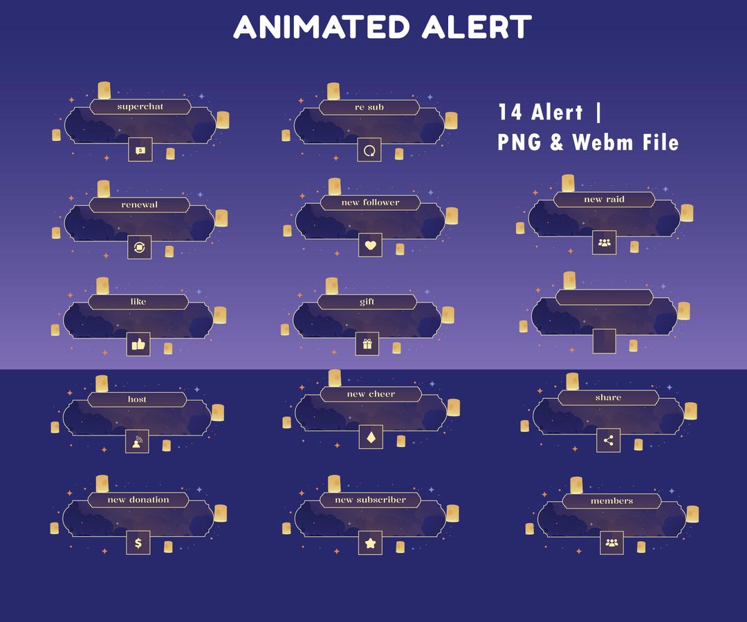 Starlit Lanterns Animated Stream Alert Package for Twitch, Floating ...