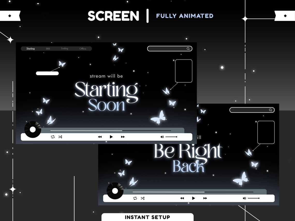 Starlight Flutter Animated Stream Screen for Twitch, Butterfly Overlay ...