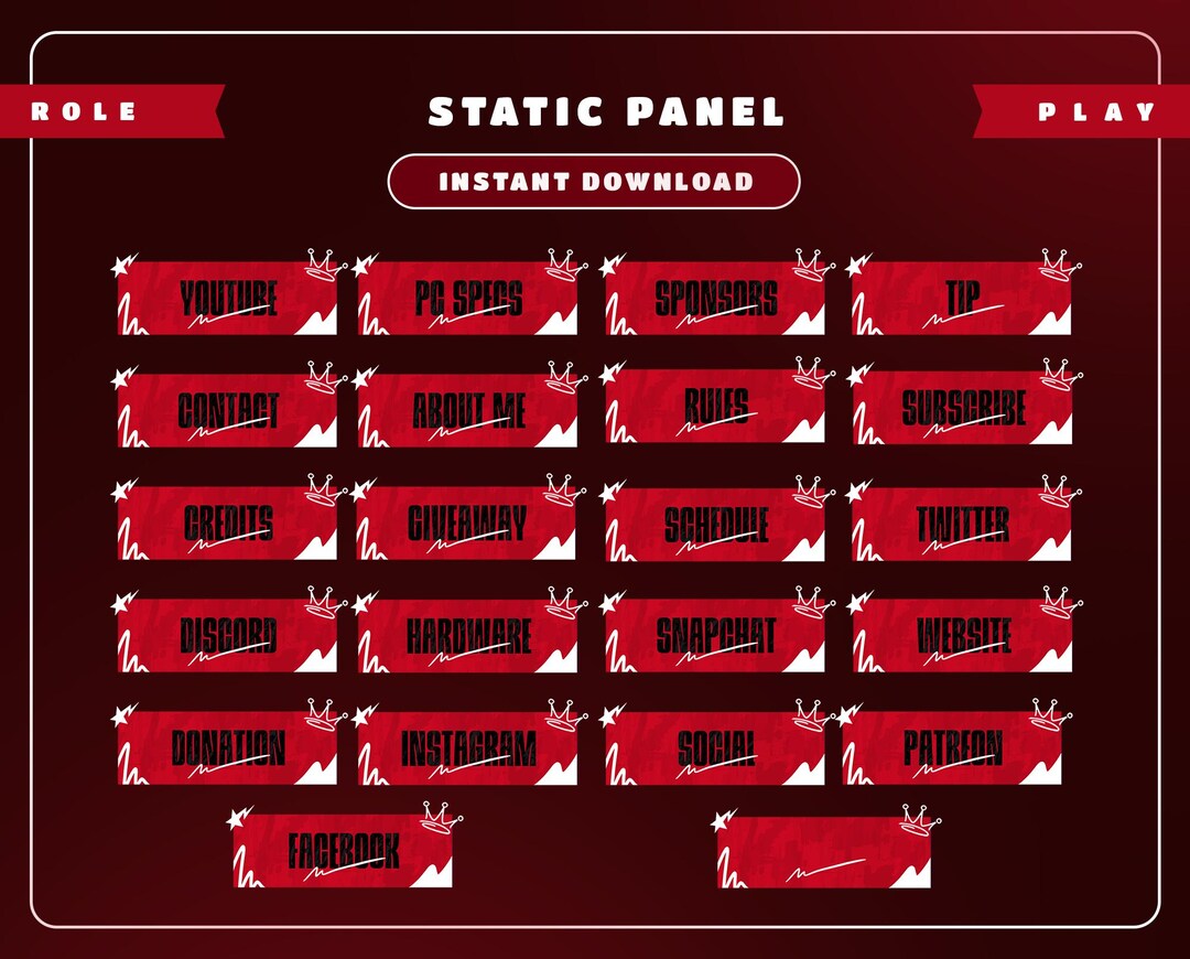 Roleplay Static Panel Overlay for Twitch, Kick, Youtube, Panel Overlays Red, Twitch Graphic ...