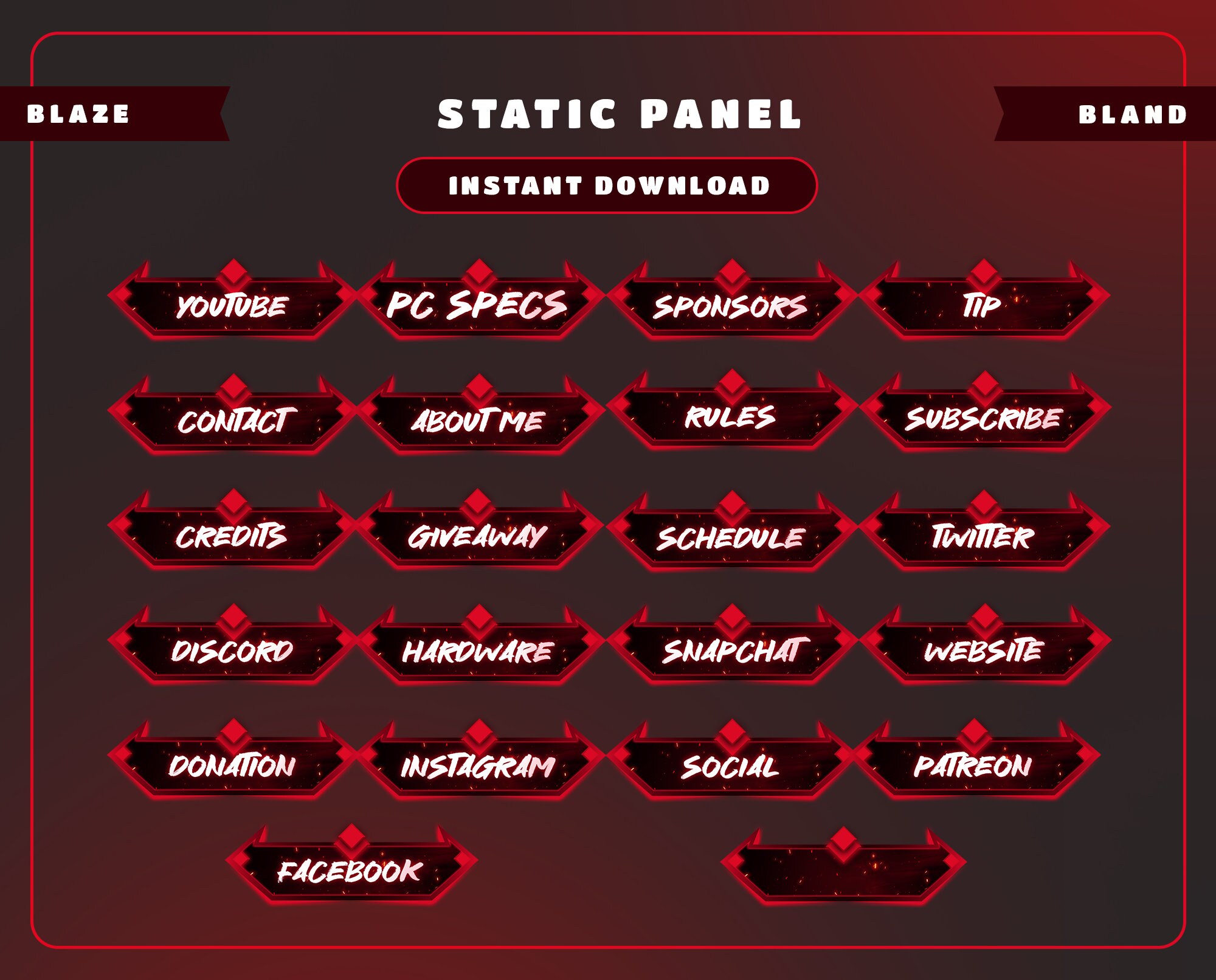 Blaze Blend Static Panel Overlay for Twitch, Kick, Youtube, Fire Flames ...