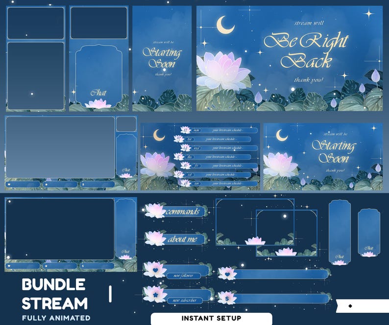 Night Lotus Animated Stream Overlay Package, Moonlight Twitch Overlay ...