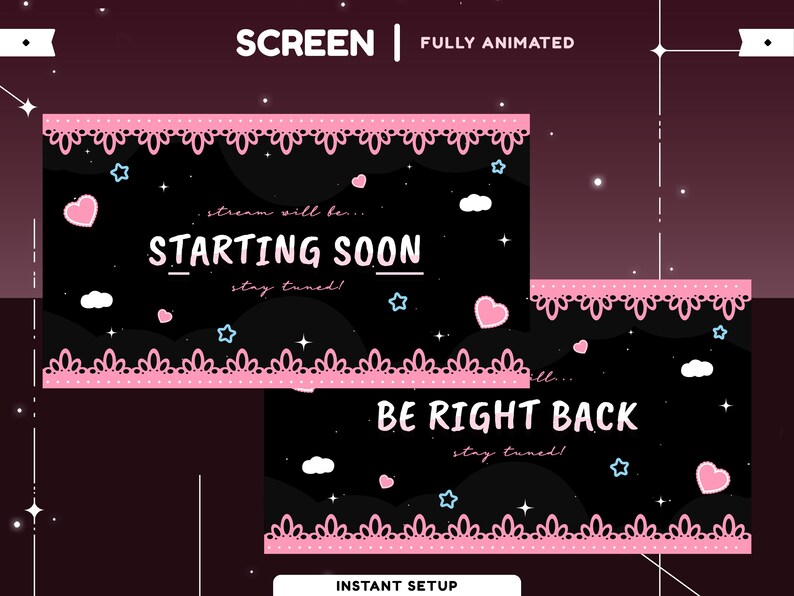 Midnight Lace Animated Stream Overlay Package for Twitch, Black Pink ...
