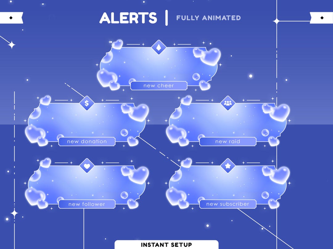 Bubble Hearts Animated Stream Alert Package, Blue Bubble Alerts, Cute ...