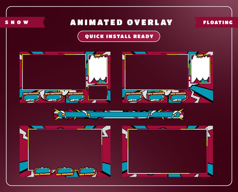 Pop Art Animated Stream Overlay Package for Twitch, Youtube,kick, Comic ...