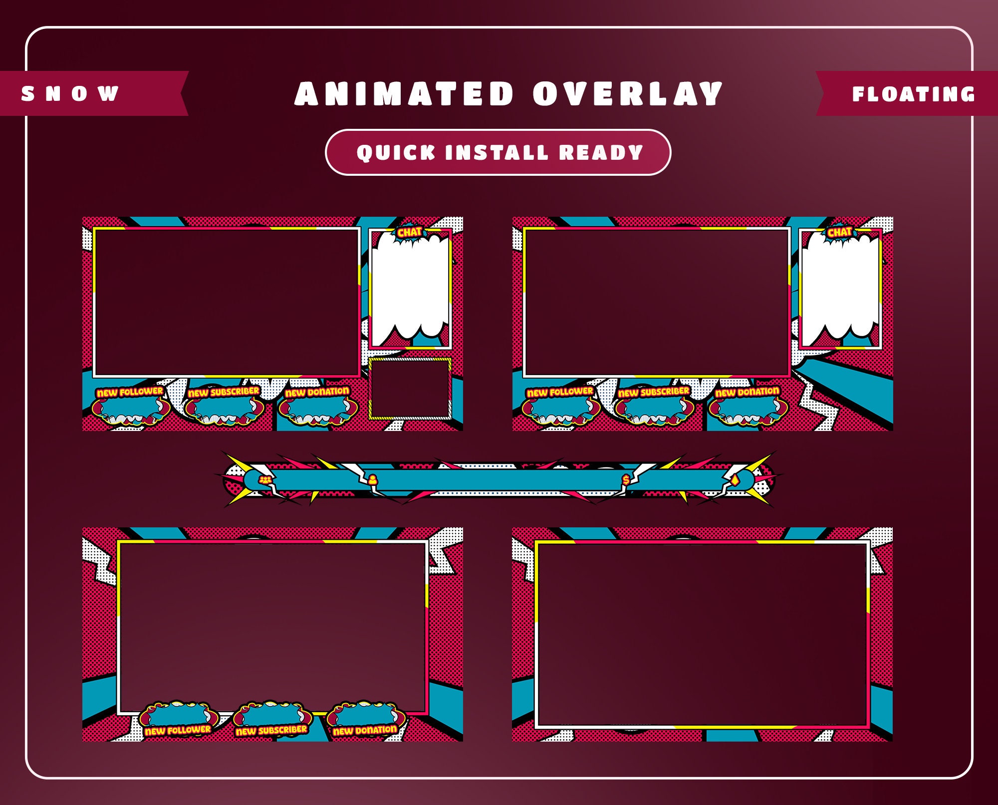 Pop Art Animated Stream Overlay Package for Twitch, Youtube,kick, Comic ...