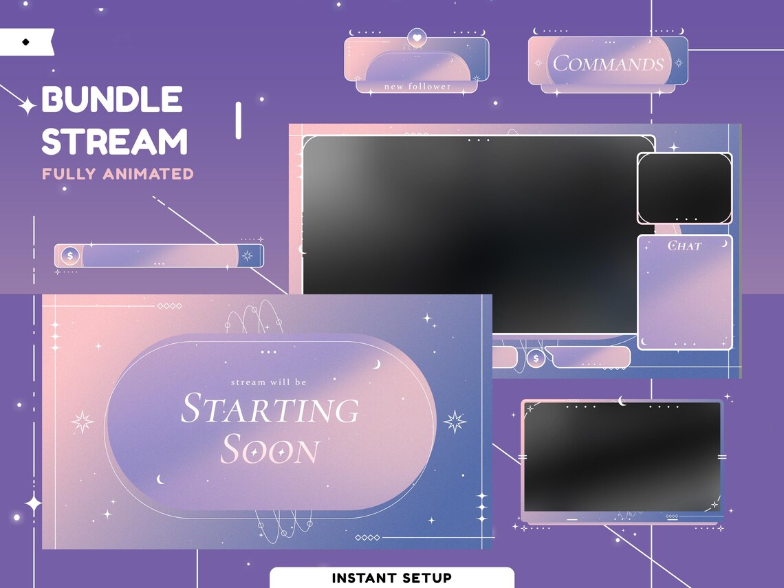 Twilight Animated Stream Overlay Package for Twitch, Pastel Stream ...