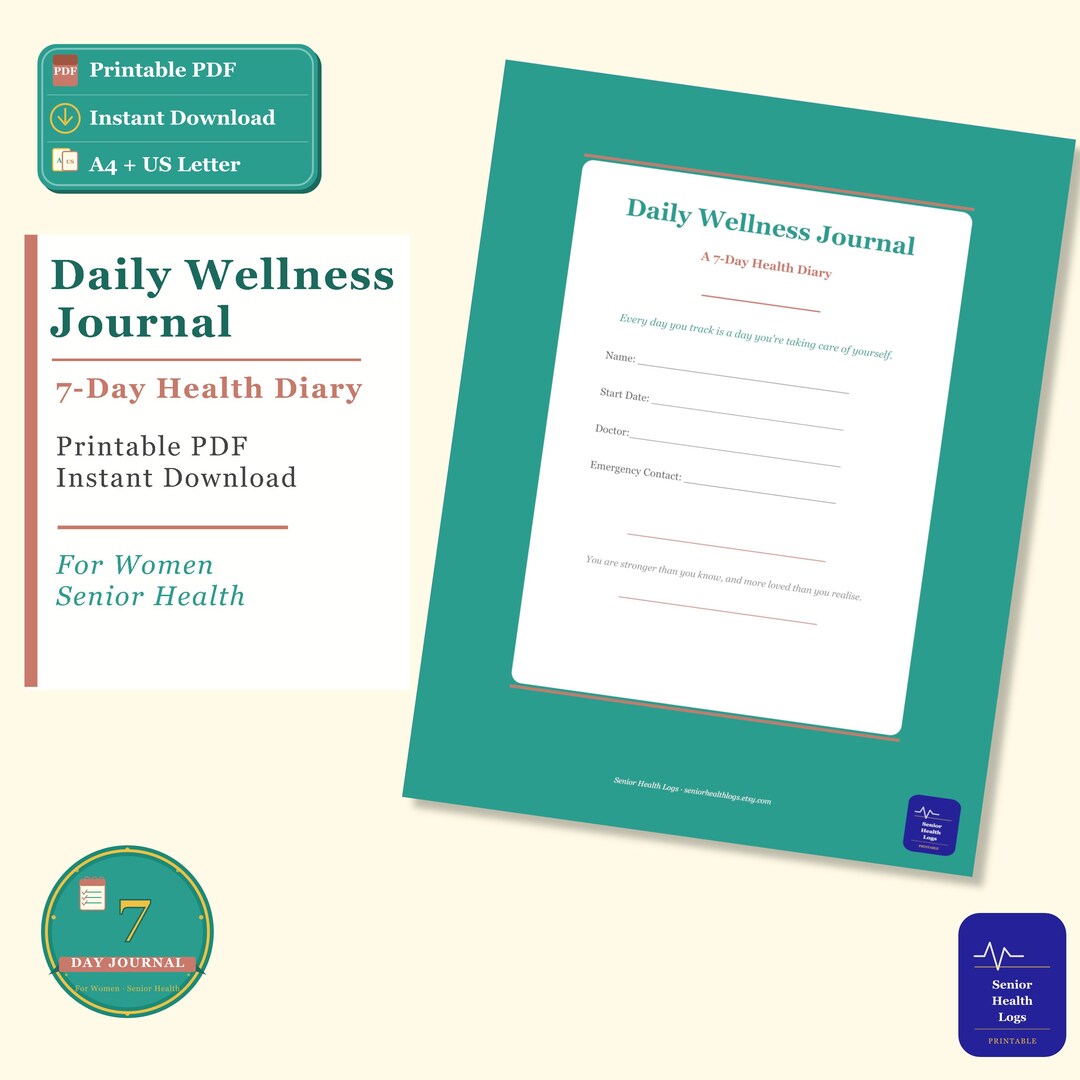 Wellness Journal 7-day Printable PDF | Daily Health Diary for Women ...