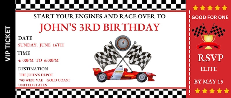 Race Car Birthday Invitation, Personalized Racing Party Invite ...