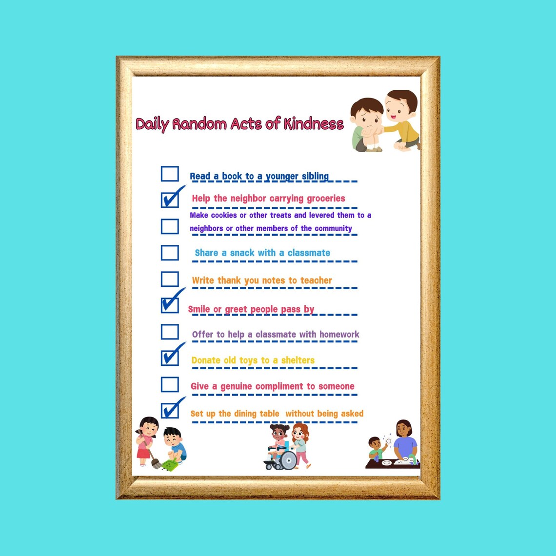 Printable PDF Duo: Chore Chart & Random Acts of Kindness Checklist ...