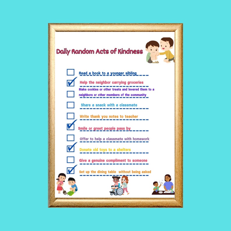 Printable PDF Duo: Chore Chart & Random Acts of Kindness Checklist ...