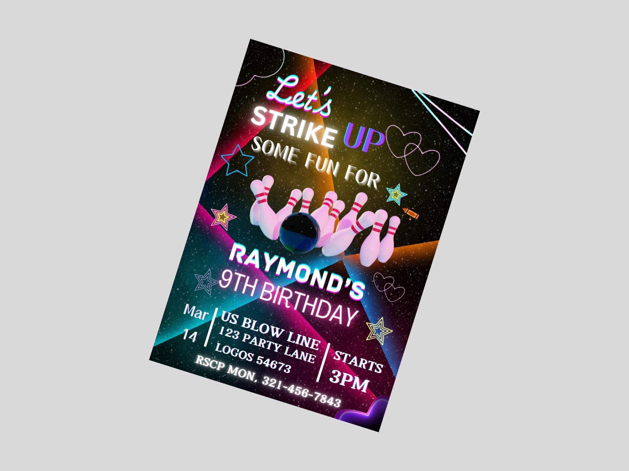 Bowl Line Party Invitation Personalized Bowling Party Invite Kids ...