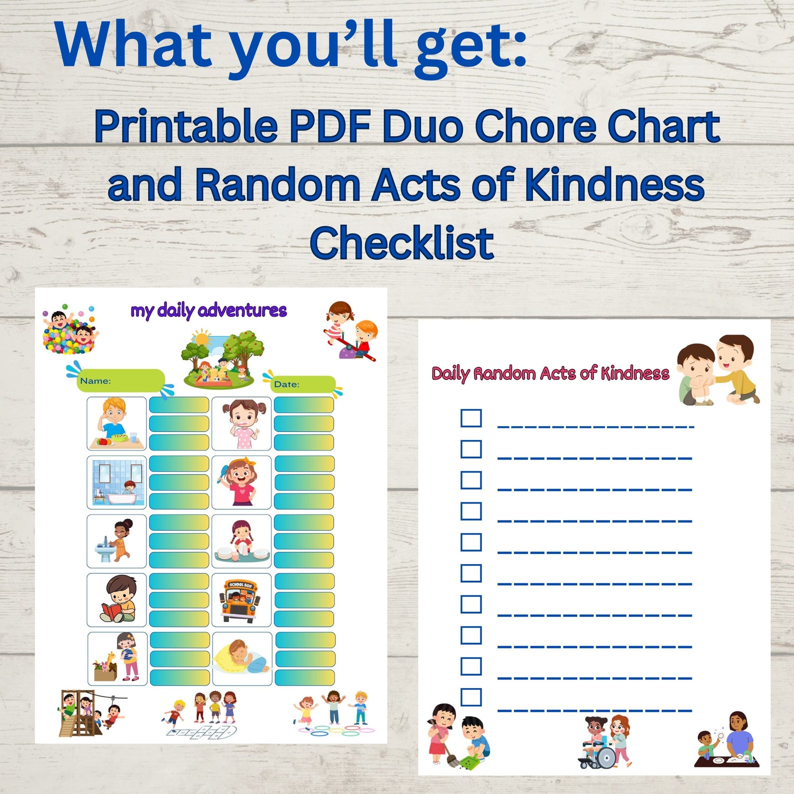 Printable PDF Duo: Chore Chart & Random Acts of Kindness Checklist ...