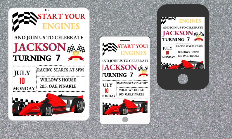 Racing Invitation Card Personalized Race Car Party Invite Boys Racing ...