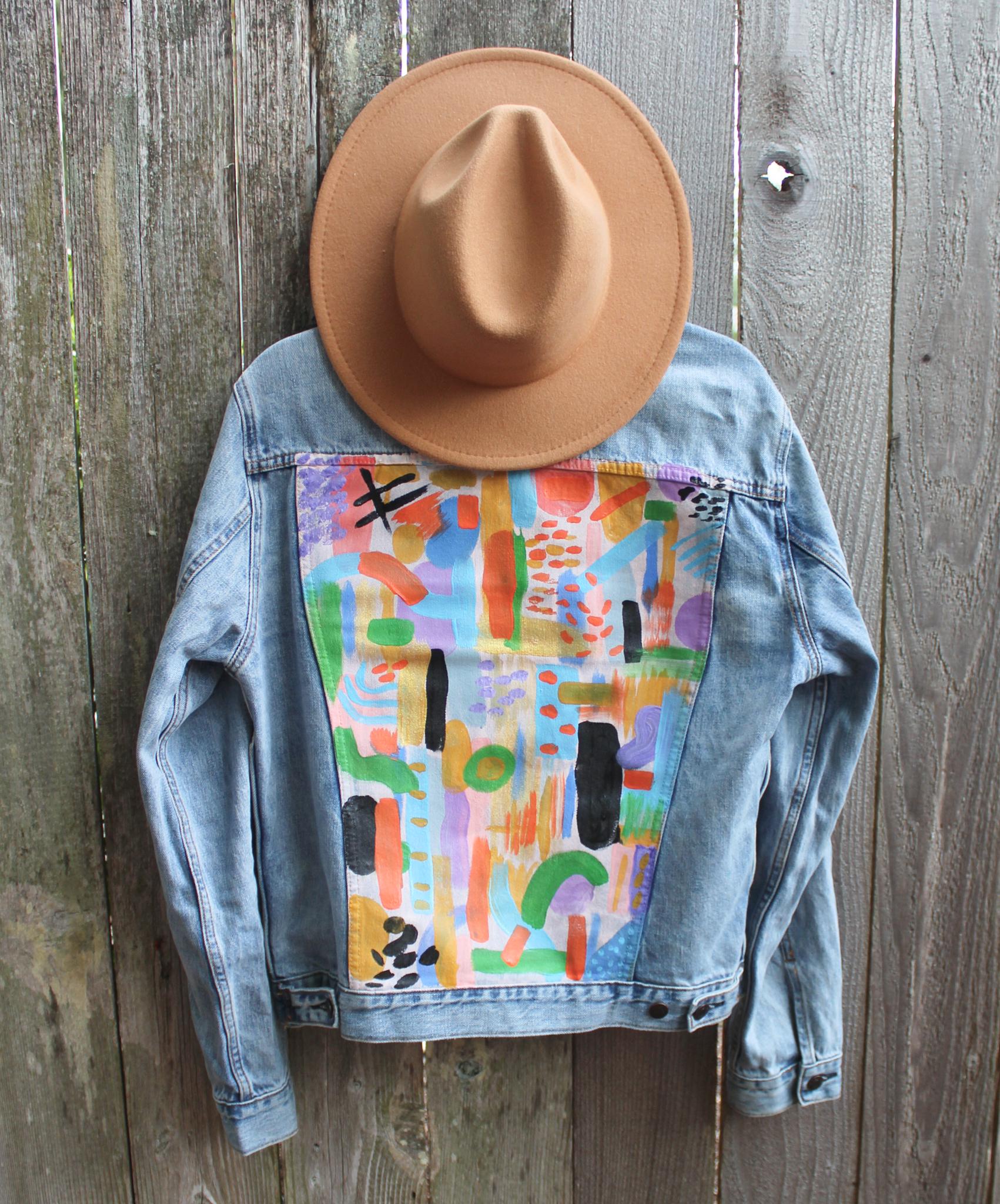 Painted Abstract Denim Jacket, Women's Small, Vintage Oversized Jean ...