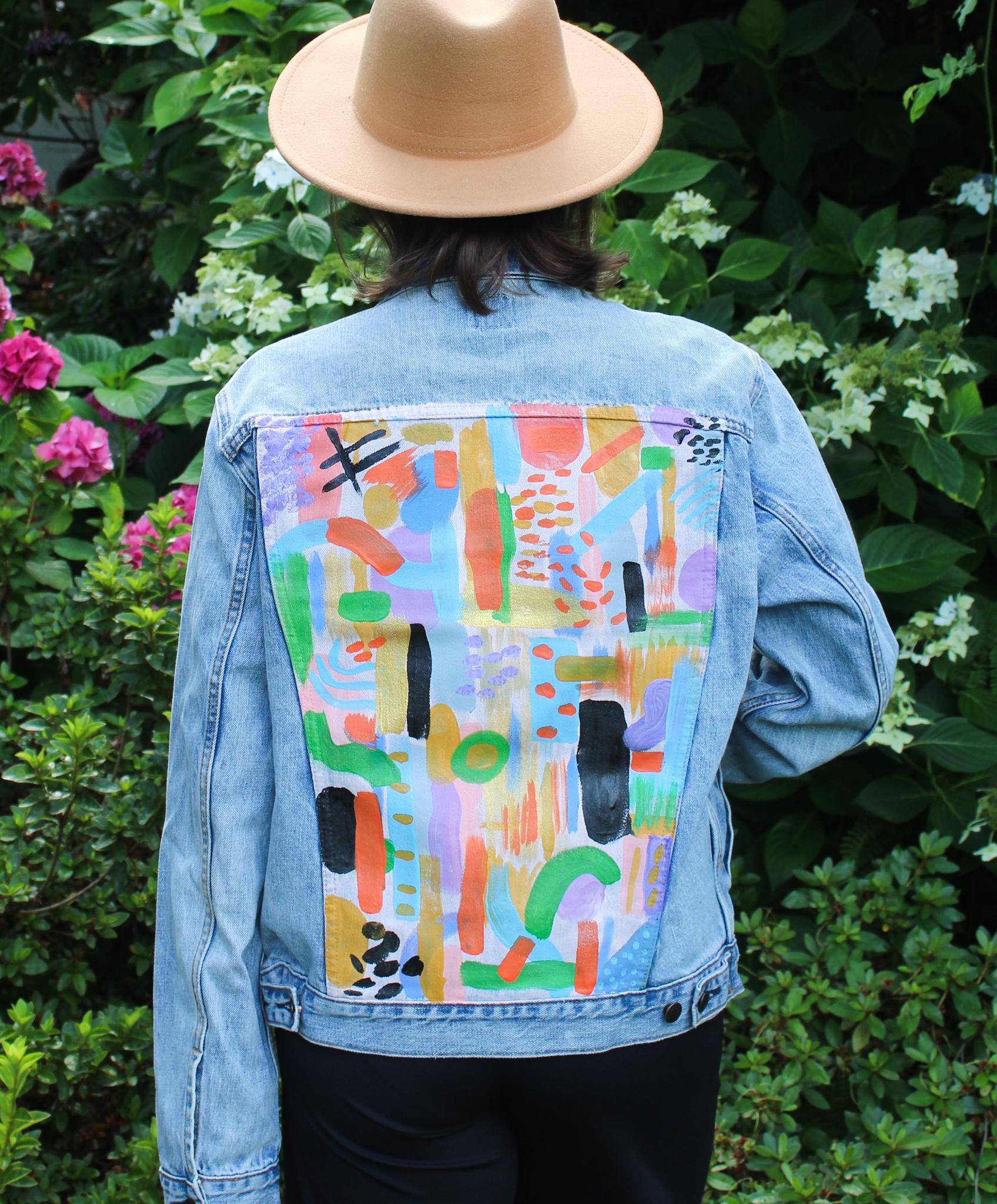 Painted Abstract Denim Jacket, Women's Small, Vintage Oversized Jean ...