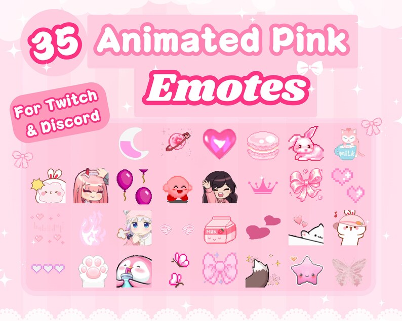 35 Animated Pink Kawaii Emotes: Twitch & Discord (digital Download .gif ...