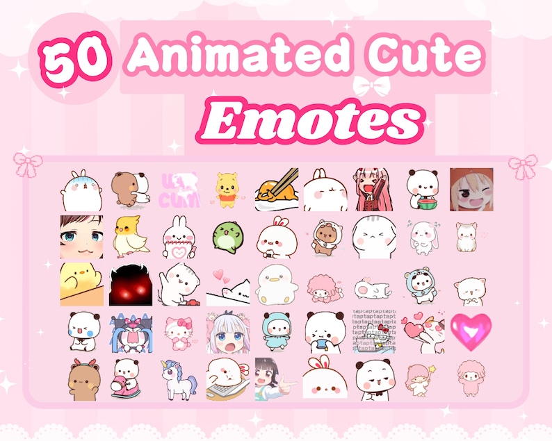 50 ANIMATED CUTE EMOTES Package | for Discord and Twitch | Cute ...