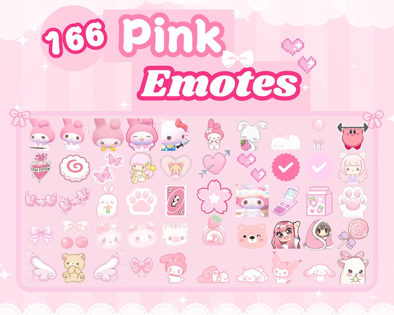 166 PINK EMOTES PACK | for Discord and Twitch | Cute & Kawaii | Twitch ...