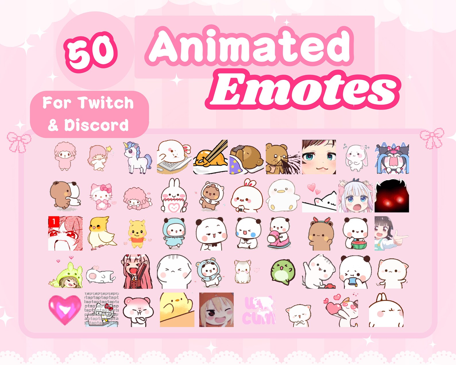 50 ANIMATED CUTE EMOTES Package for Discord and Twitch Cute & Kawaii ...
