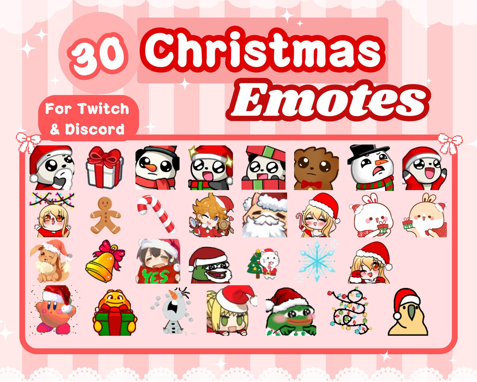30 Kawaii Christmas Emotes for Twitch and Discord (digital Download) - Etsy