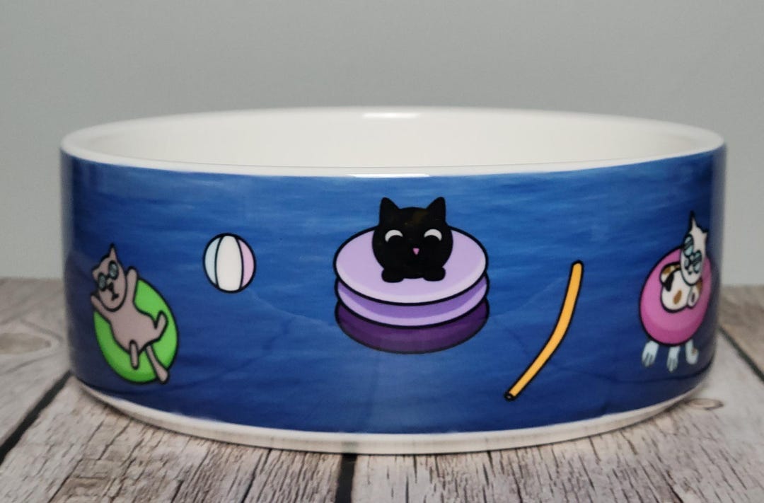 Handmade Ceramic Cat Bowl: Cats Pool Design - Purple Paws - Etsy
