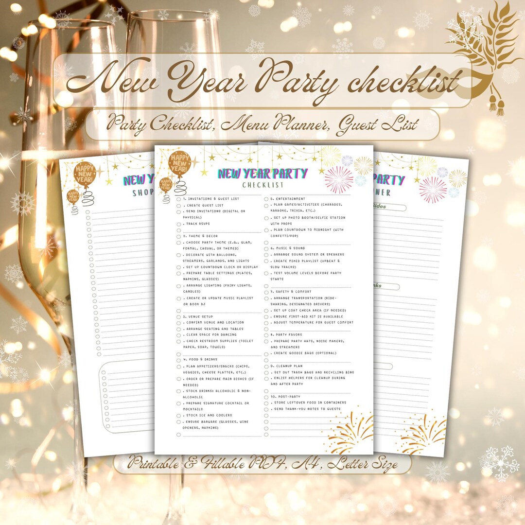 New Year List, Party Checklist, Party Planner, Guest List Tracker, Menu ...