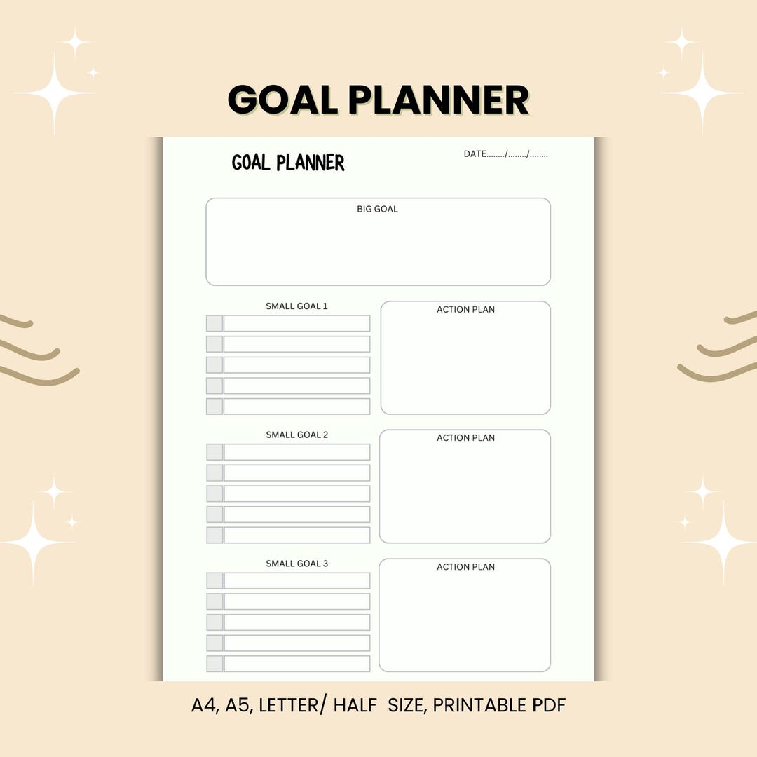 Printable Goal Settings Worksheet, Simple Goal Planner, SMART Goals ...