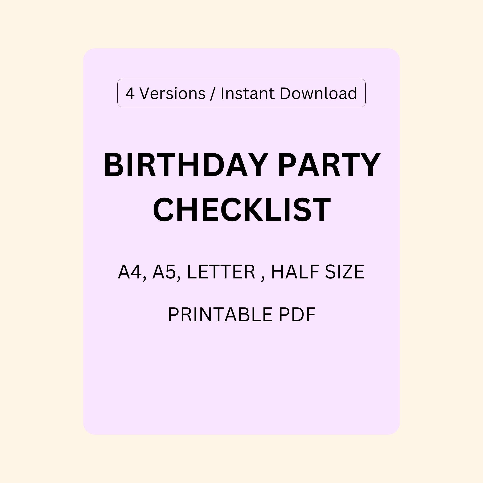 Birthday Party Checklist, Party Checklist Template, Birtyday to Do List ...