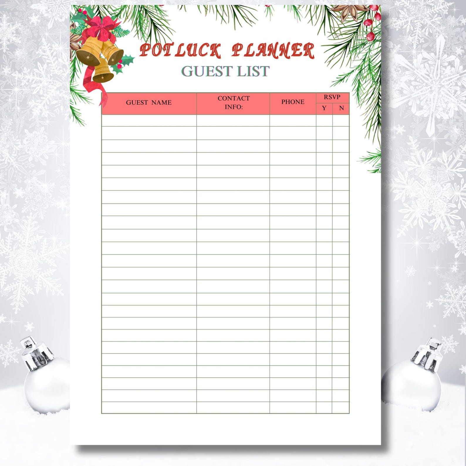Editable Christmas Potluck Sign Up Sheet Template Printable Holiday Editable Christmas Potluck Sign Up Sheet Template Printable Holiday
