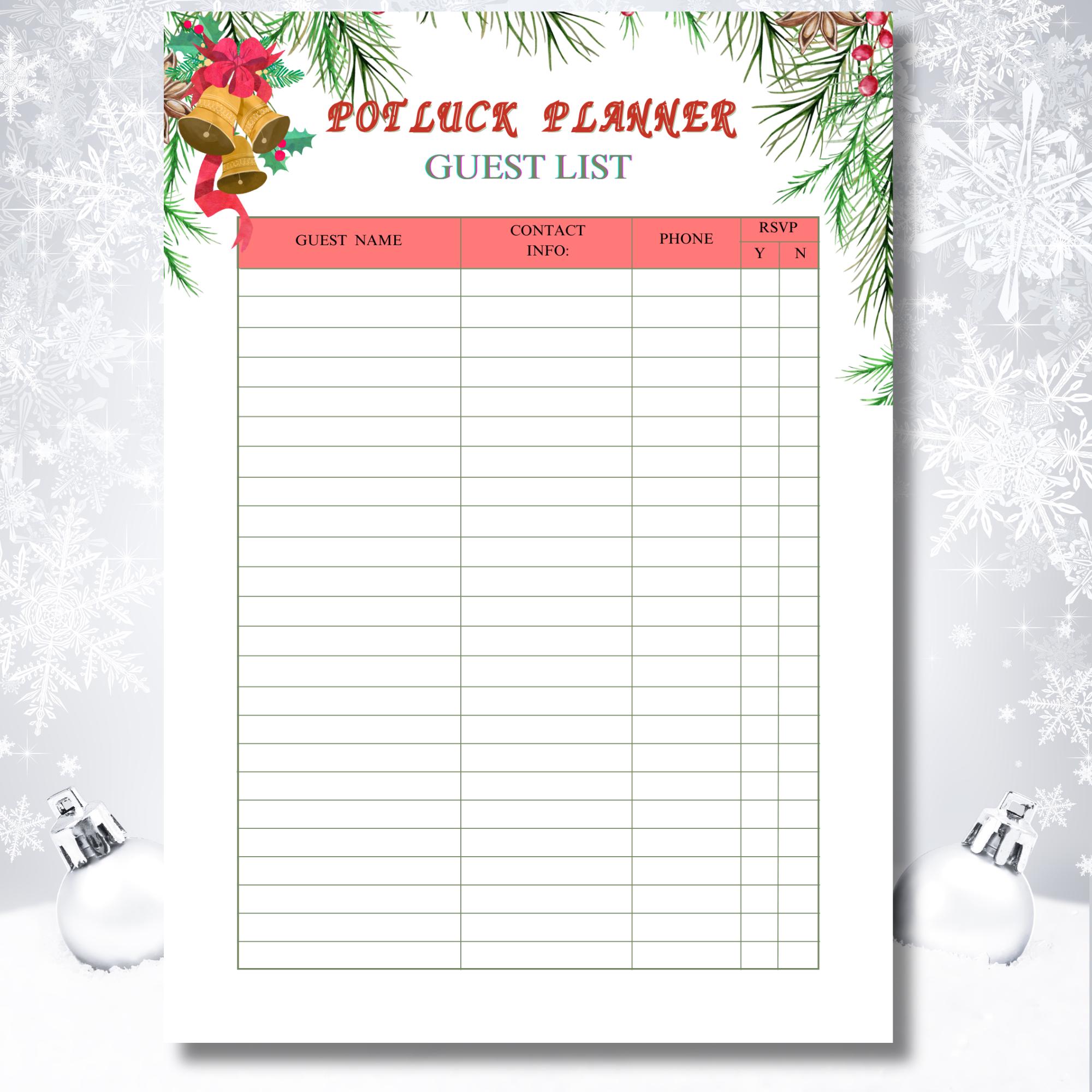 Editable Christmas Potluck Sign up Sheet Template, Printable Holiday ...