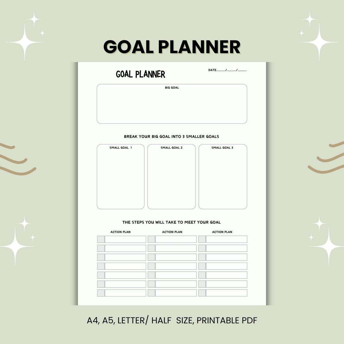 Printable Goal Settings Worksheet, Simple Goal Planner, SMART Goals ...