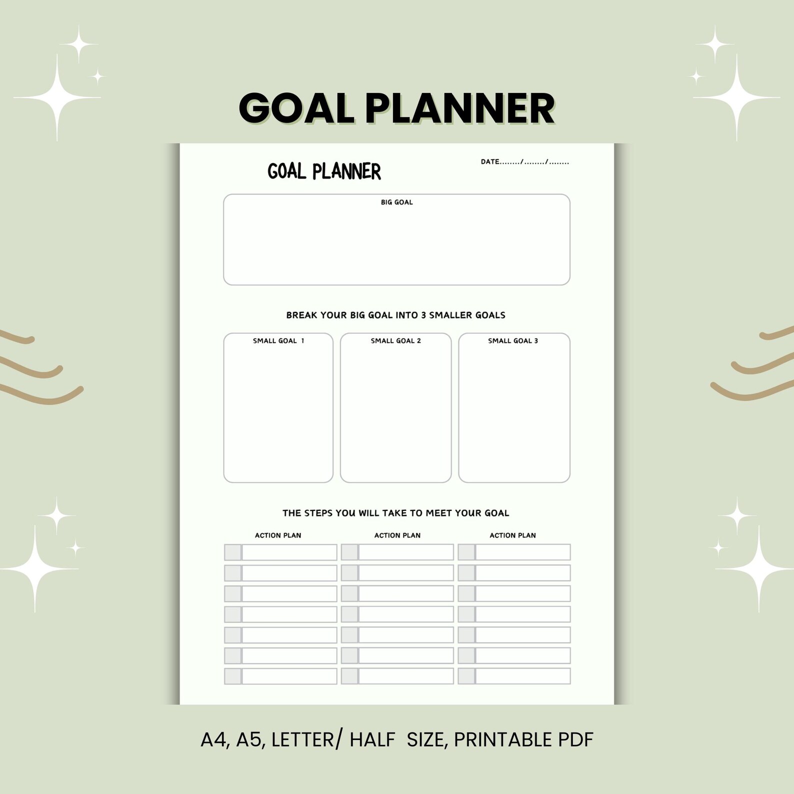 Printable Goal Settings Worksheet, Simple Goal Planner, SMART Goals ...