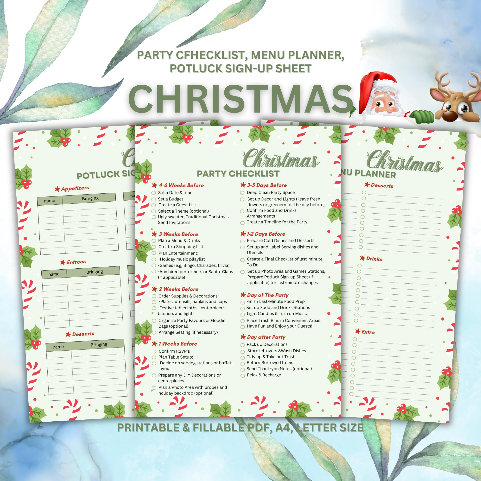 Christmas Party Checklist/todolist, Menu Planner & Potluck Sign-up ...